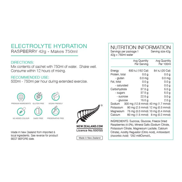 PURE ELECTROLYTE HYDRATION - 42 GM SACHET - RASPBERRY - BOX OF 25 ...